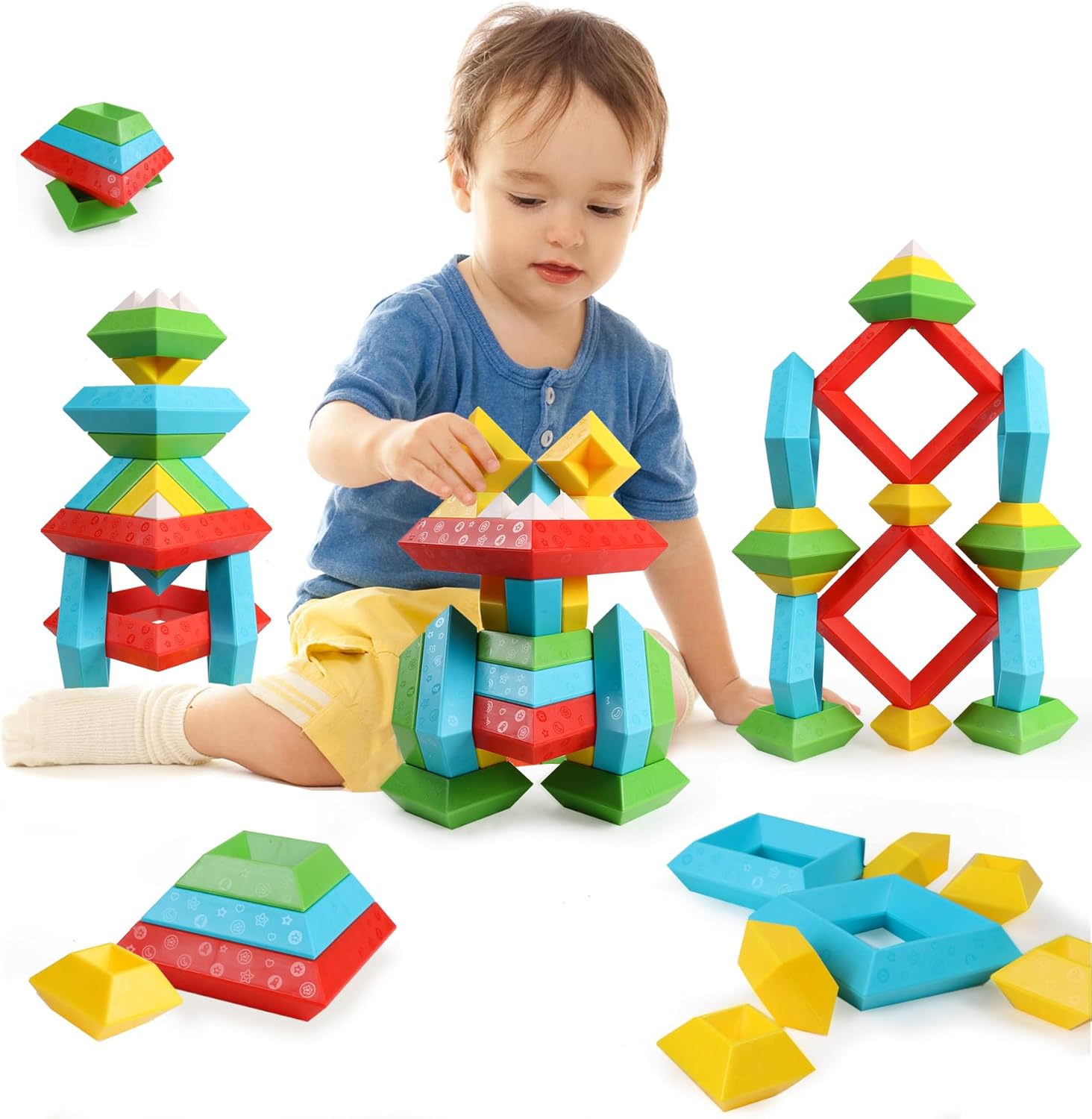 Amazon.com: JCREN Montessori Stacking Toys 30 Pcs Building Blocks ...