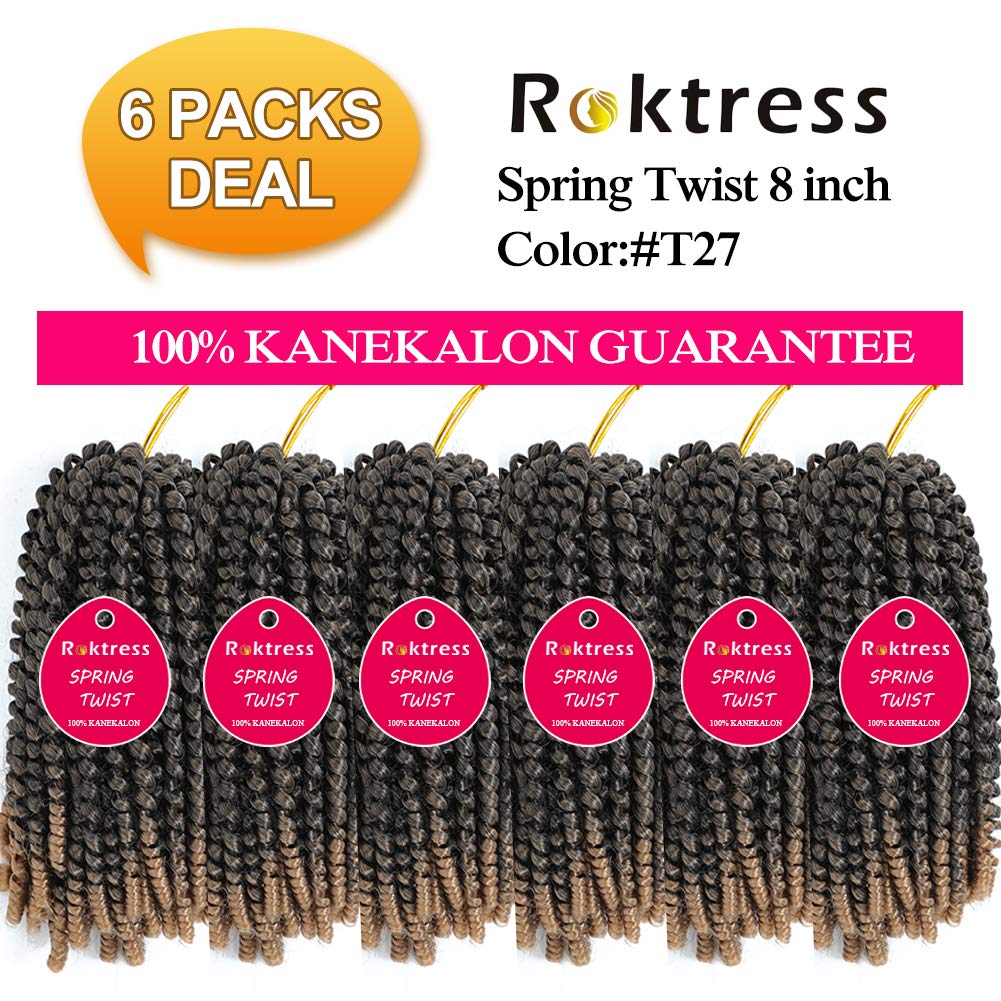 ROKTRESS Spring Twist Hair 8-Inch - 6 packs T27 Pre-looped spring twist ...