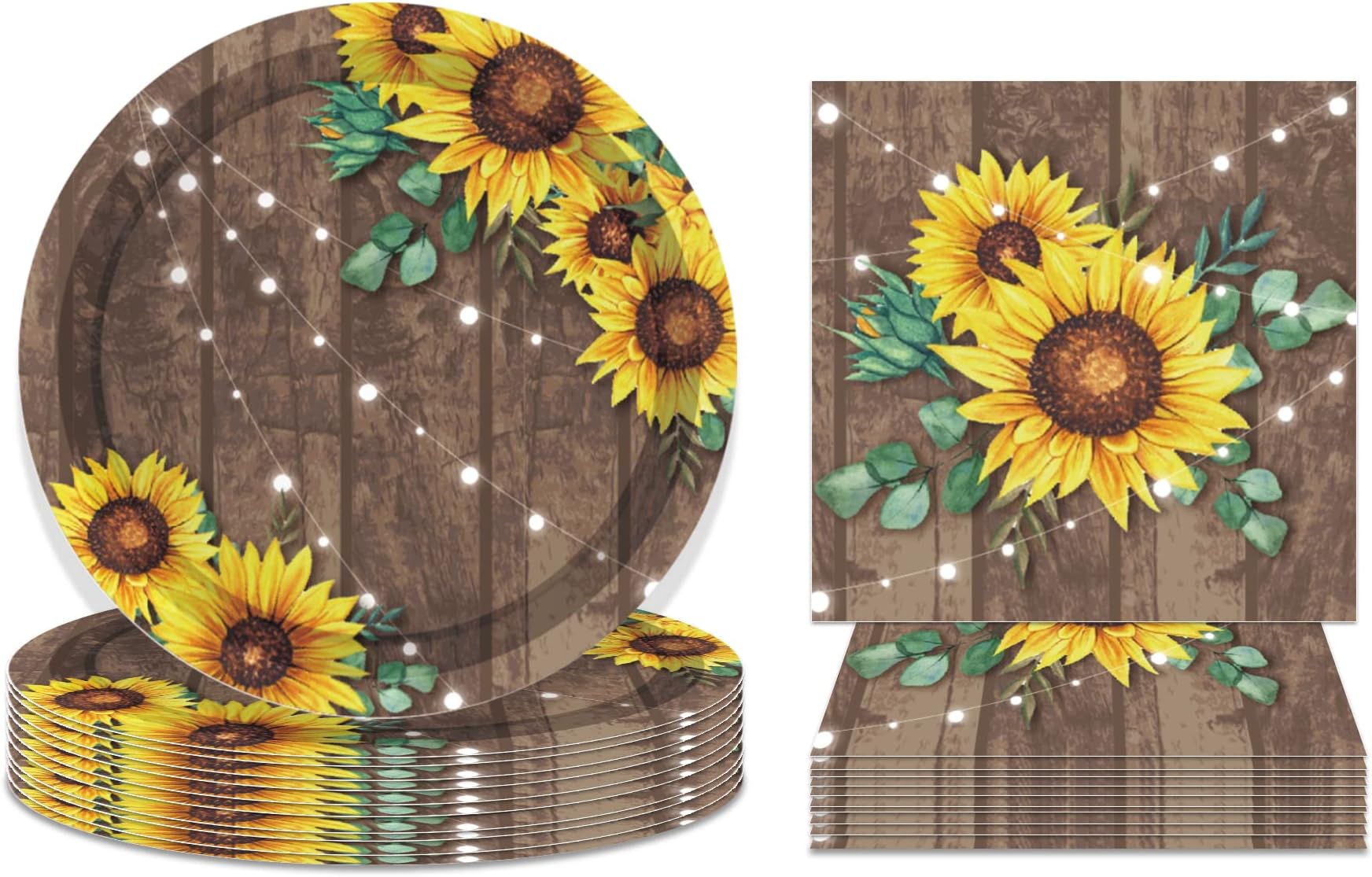 Amazon.com: 9" Wood Grain Sunflower Dessert Paper Plates Warm Sunmmer ...