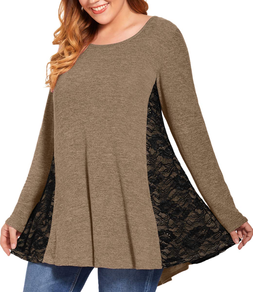 MONNURO Plus Size Tunic Sweaters For Women Lace Long Sleeve Fall Winter ...