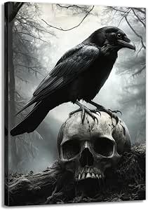 Amazon.com: OAAPITI Raven Skull Wall Art Black Crow Pictures Print ...
