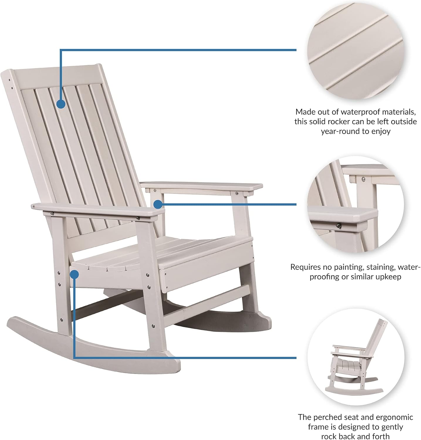 Ez-Care Tek-Wood Adirondack Rocker, color blanco – Yaxa Colombia