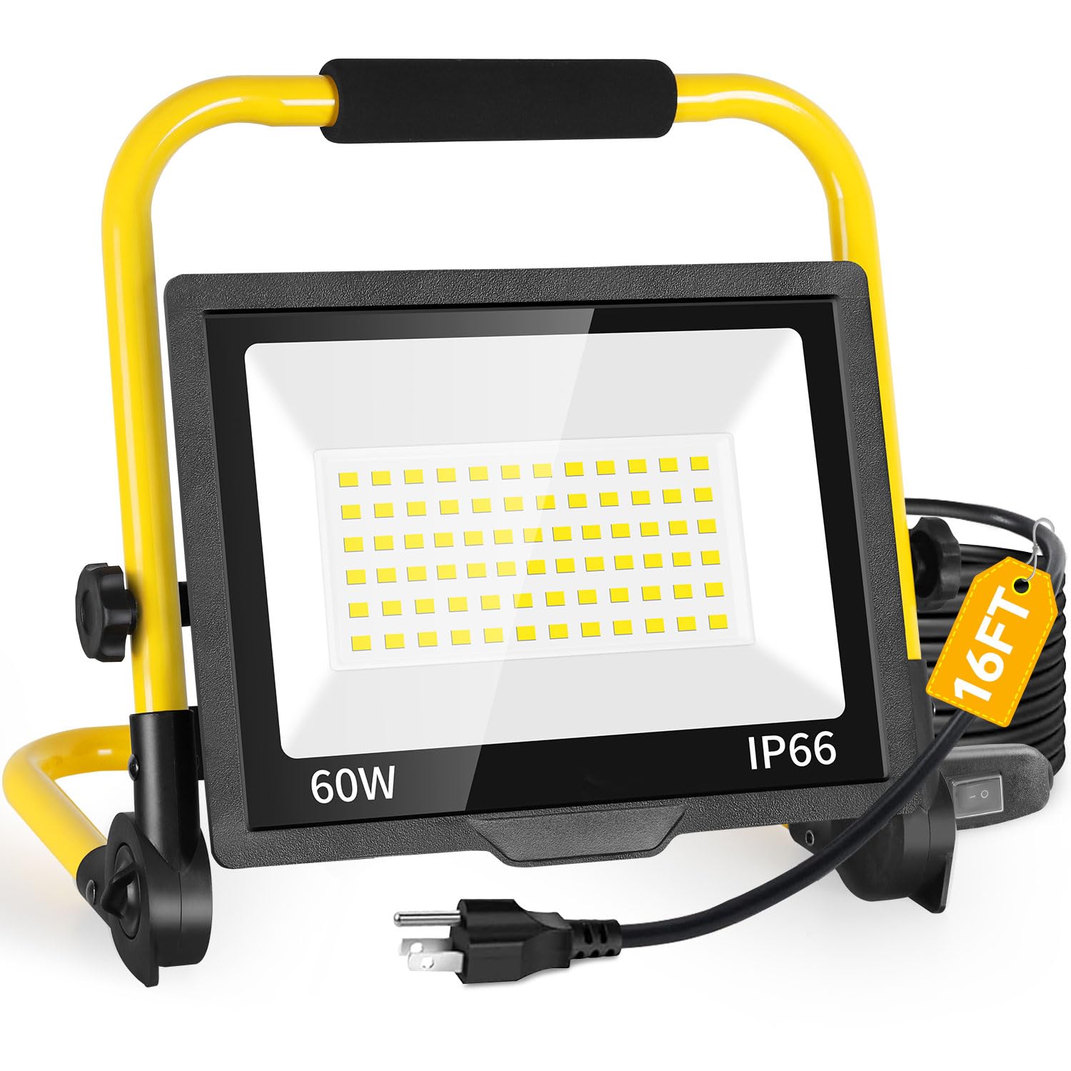 60W LED Work Light, 7200 LM Outdoor Flood Light with 16ft Cord & Switch ...
