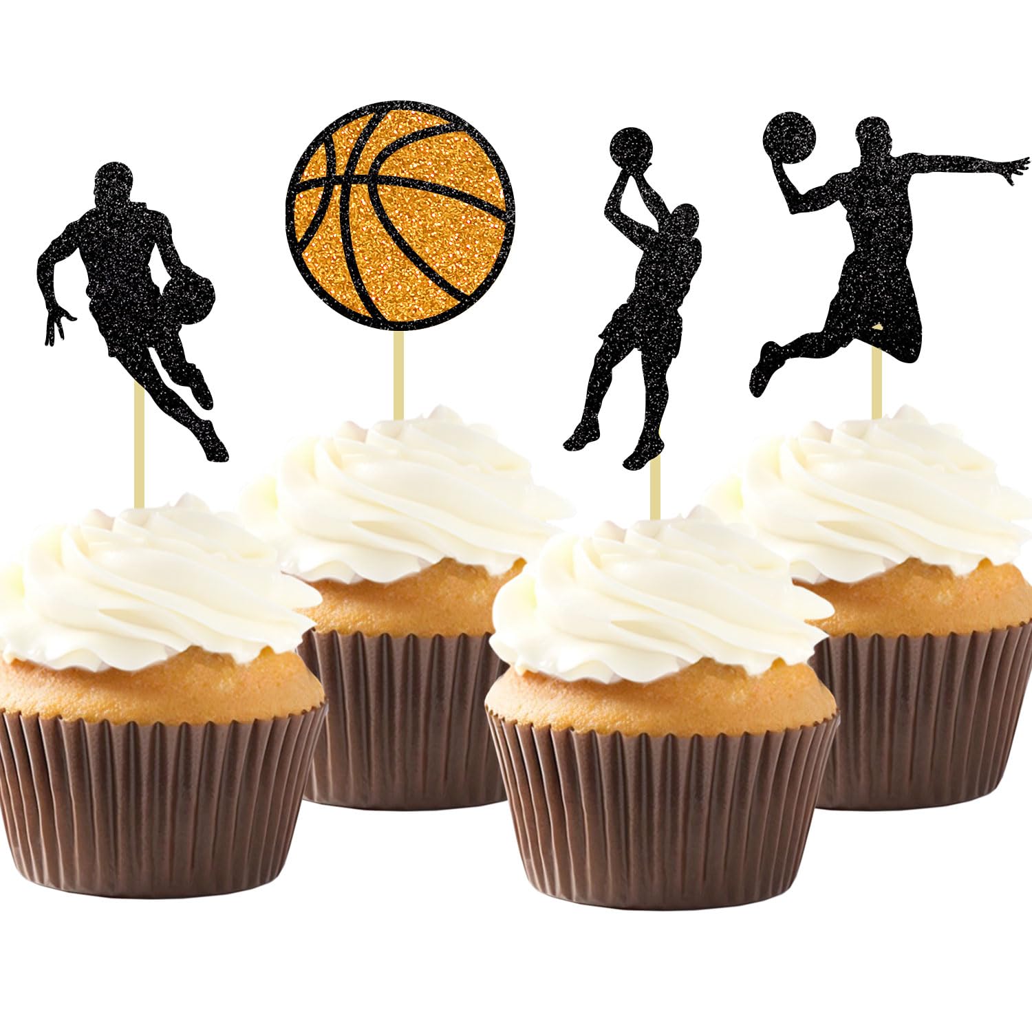 Amazon.com: 24Pcs Basketball Cupcake Toppers for Basketball Party ...