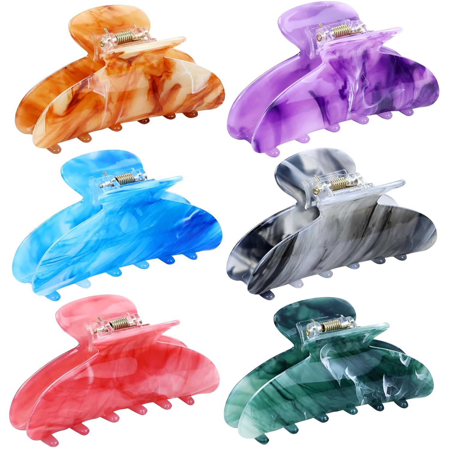 6 Pack Blue Green Purple Plastic Hair Claw Clips for Women