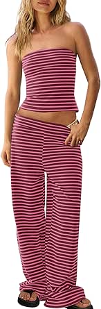 Panadila Womens Striped Two Piece Sets Summer Lounge Outfits Sailor ...