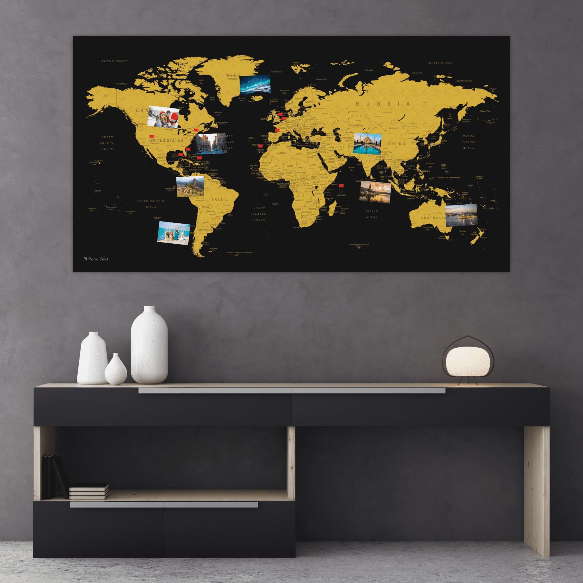 Amazon.com: Itchy Feet World Map XXL 51 x 28 inches, Travel Pin Board ...