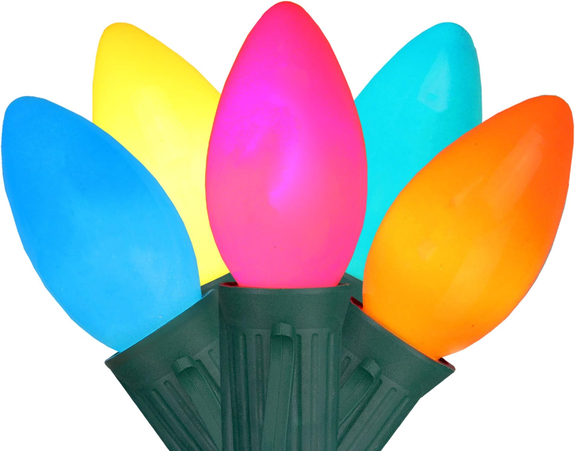 Set of 25 Opaque Multi-Color C7 Christmas Lights - Green Wire - String ...