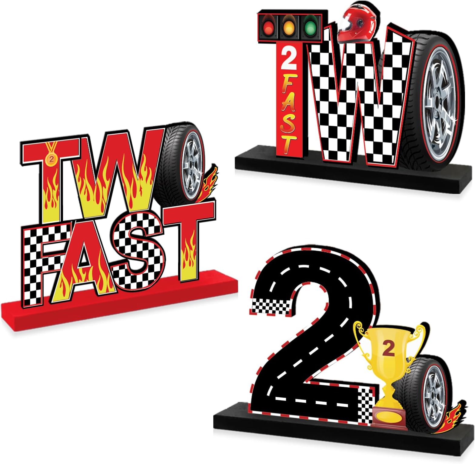 Amazon.com: 3PCS Race Car Two Fast Birthday Wooden Table Centerpieces ...