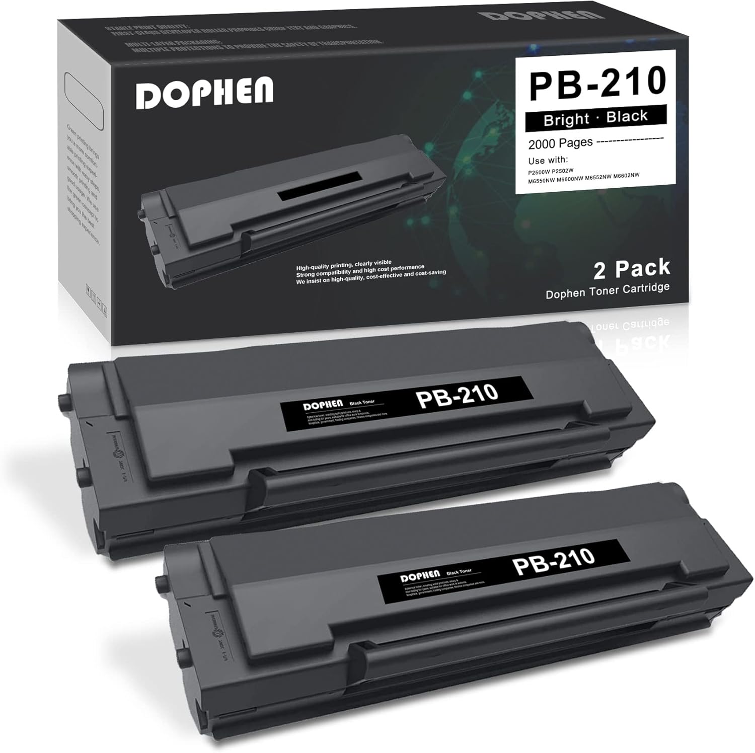 Amazon.com: PB-210 Black Toner Cartridge - Dophen Compatible 2 Pack PB ...