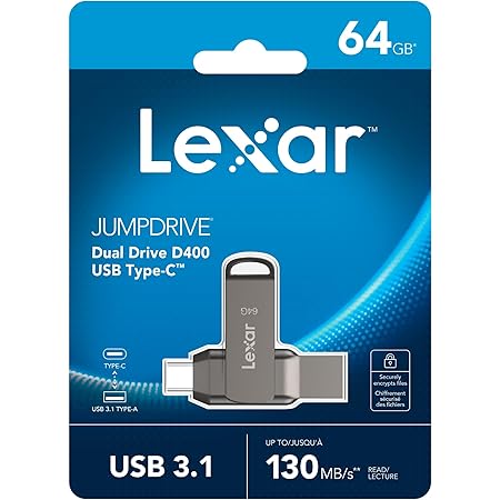 Amazon.com: Lexar® JumpDrive® Dual Drive D400 USB 3.1 Type-C USB Drive, 64GB, Silver : Electronics