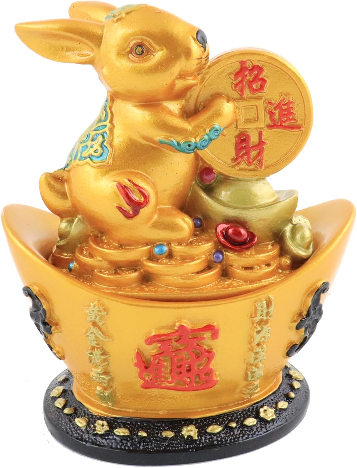 Amazon.com: Feng Shui Import 4.5" Colorful Rabbit on Big Ingot Statue ...