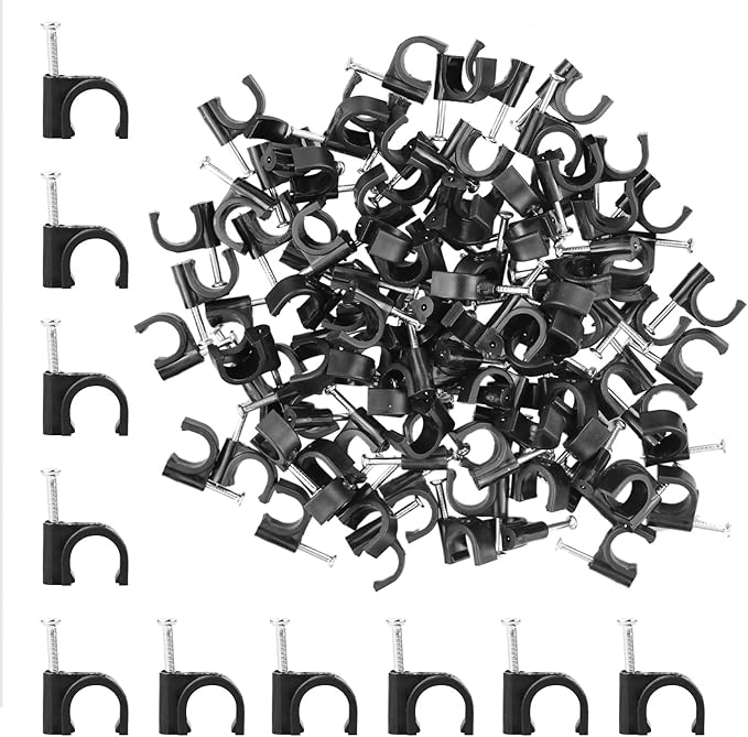LAMXD Round Black Cable Clips, for Cables 7mm, Box of 100, Skirting ...