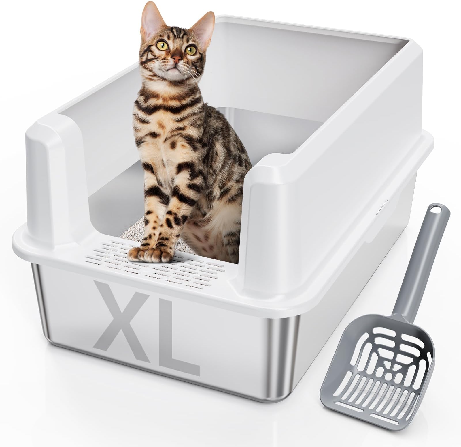 Amazon.com: Stainless Steel Litter Box with Lid, XL Cat Litter Box for ...