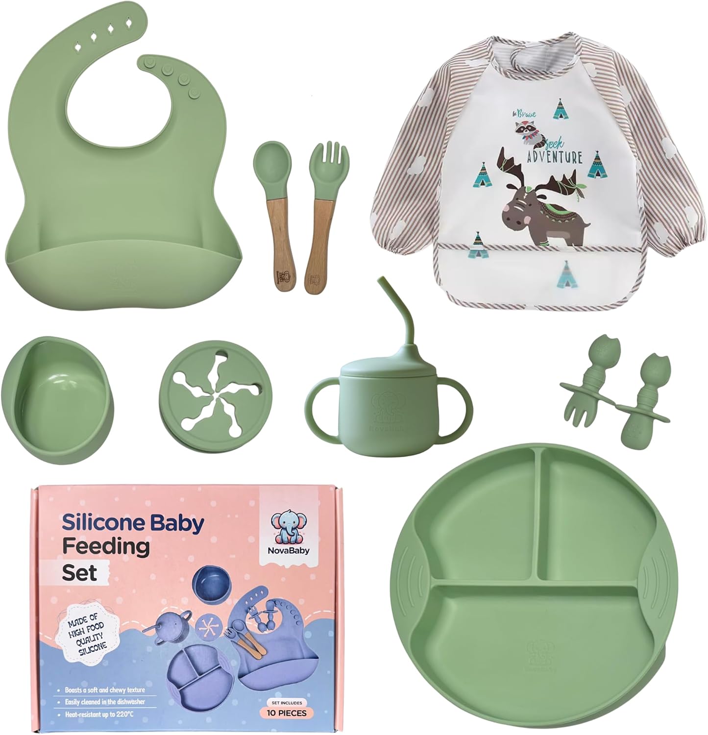 Amazon.com: NOVABABY Silicone Baby Feeding Set, Eating Utensils with ...