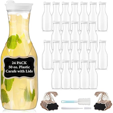 Amazon.com: Gejoy 24 Pcs Plastic Carafe with Lids Plastic Juice Pitcher ...