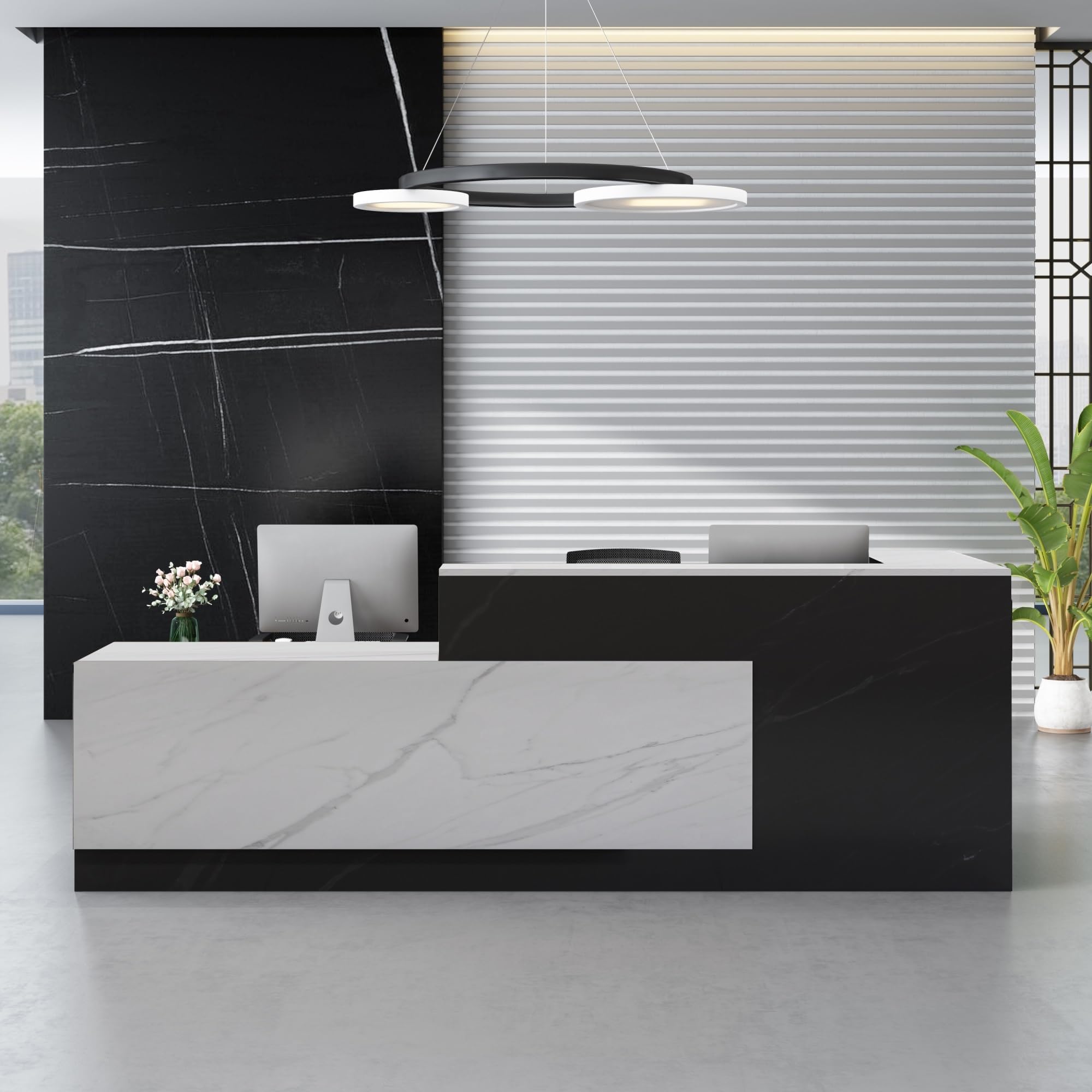 Amazon.com: Modern Reception Desk,L-Shaped Large Wooden Commercial ...