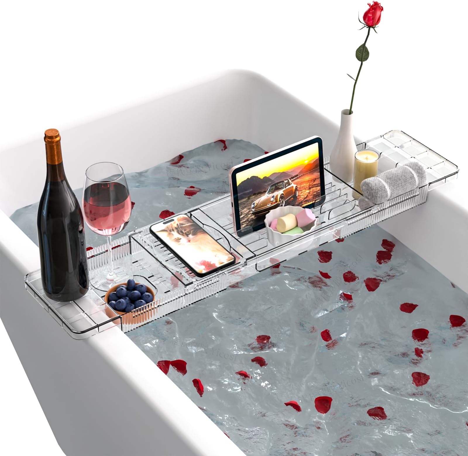 Amazon.com: Clear Premium Bathtub Tray Caddy, Expandable Bath Tray for ...