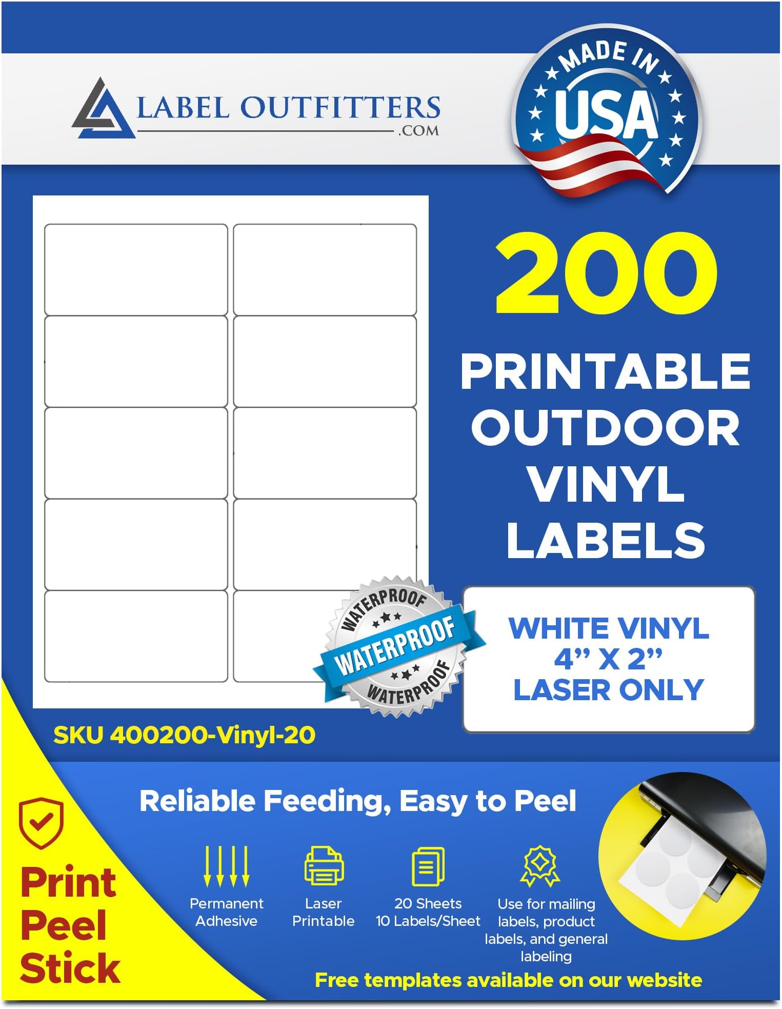 Amazon.com : 1,000 Label Outfitters 4" x 2" Printable Gold Metallic ...