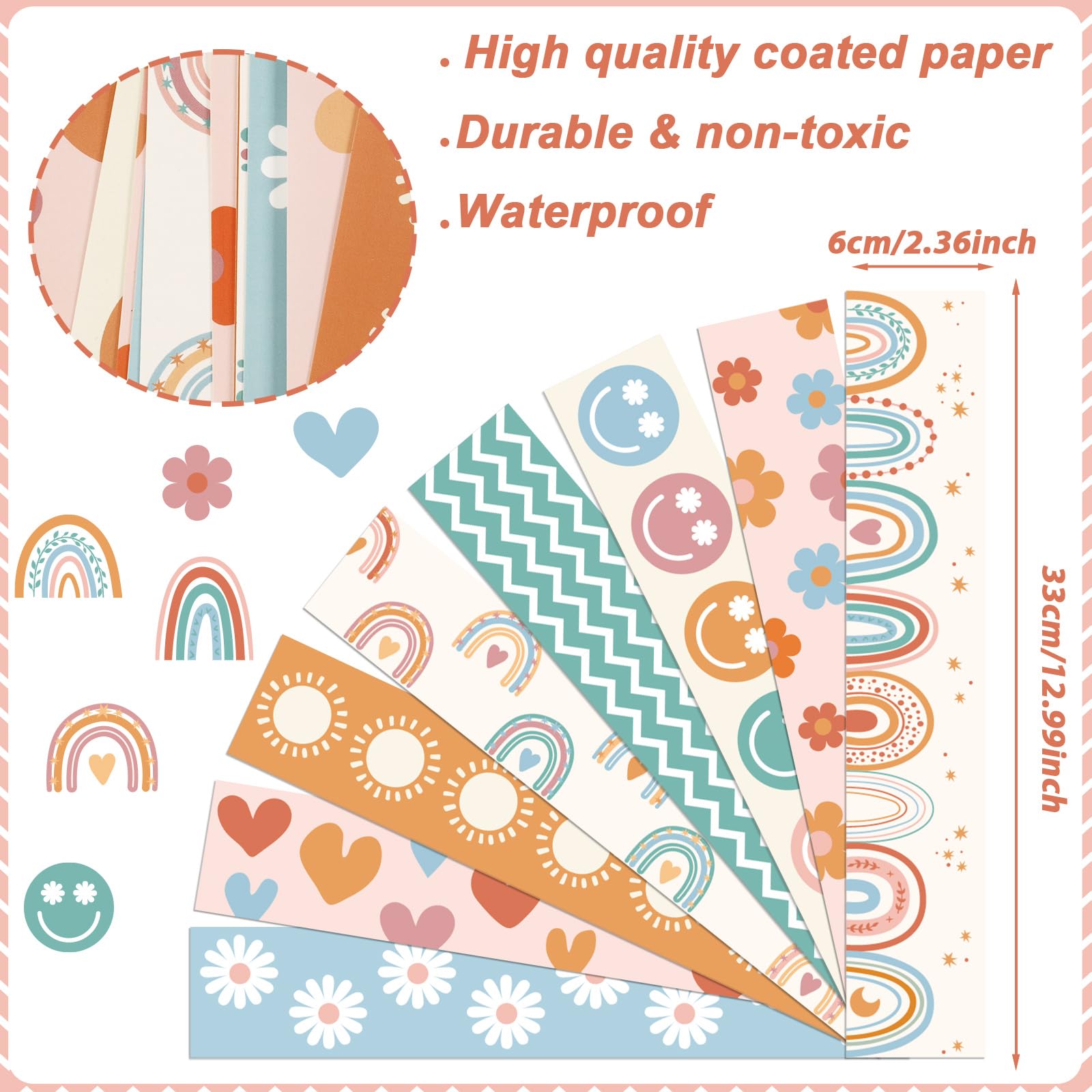 Snapklik.com : 86Ft Boho Bulletin Board Borders Retro Groovy Classroom ...