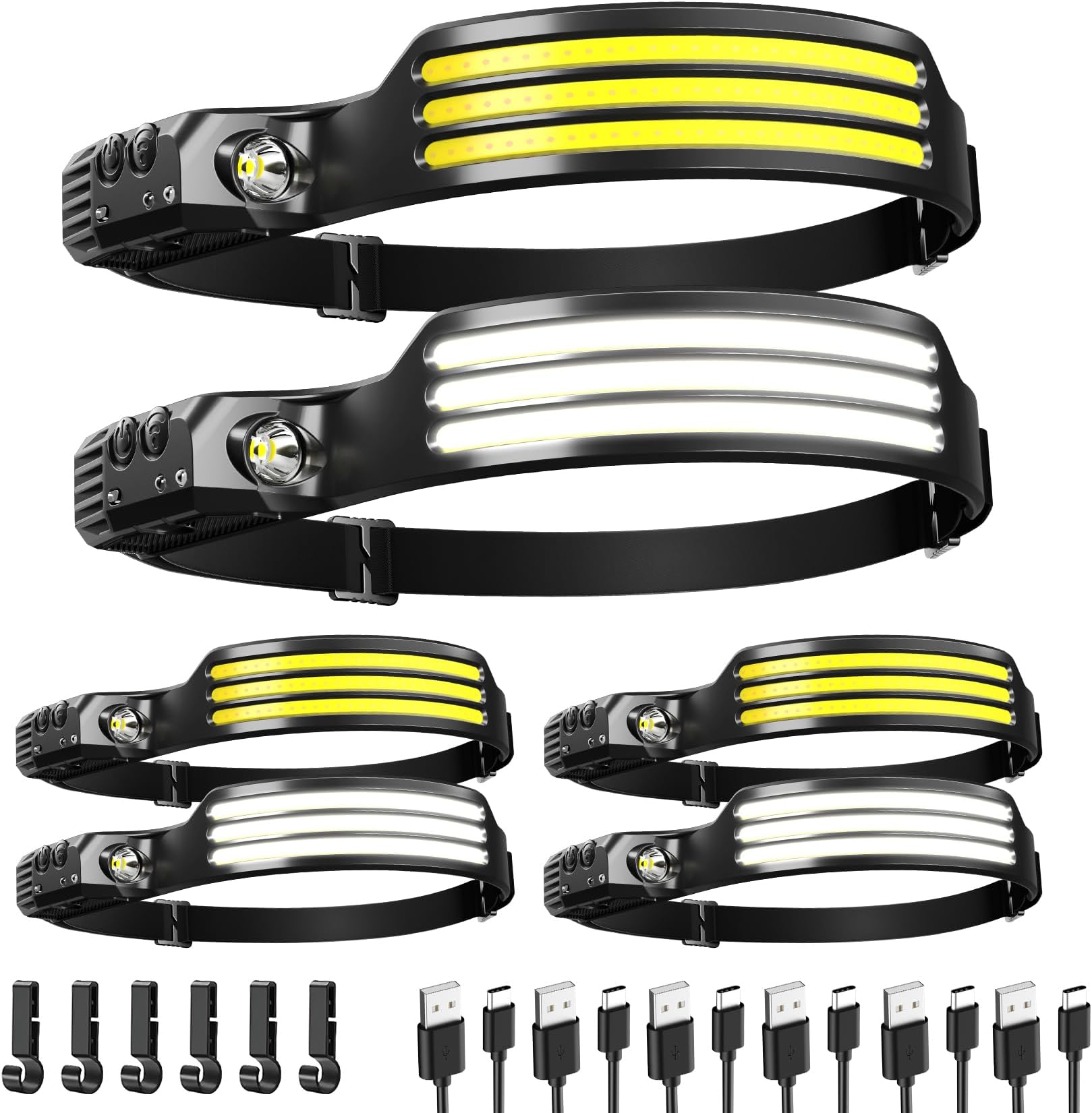 Amazon.com: AXRUNZE 6 Pack Headlamp Rechargeable, LED Headlight ...