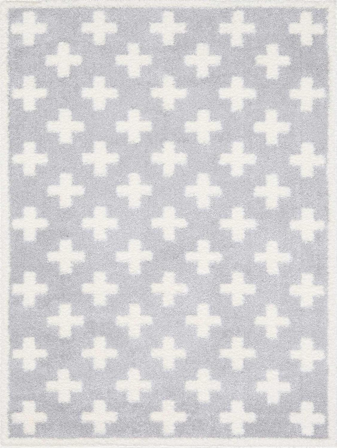Amazon.com: BoutiqueRugs Satu Blue Swiss Cross Area Rug - Light Gray ...