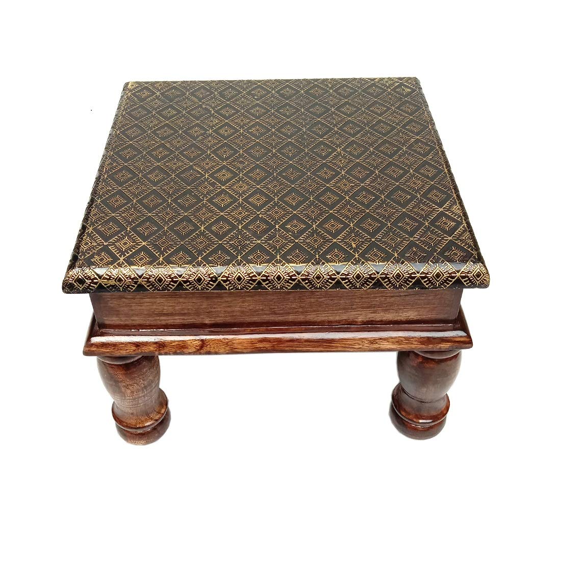 BTC Wooden Antique Brass Art Pooja Chowki/Pata/Patla/Chawrang ...