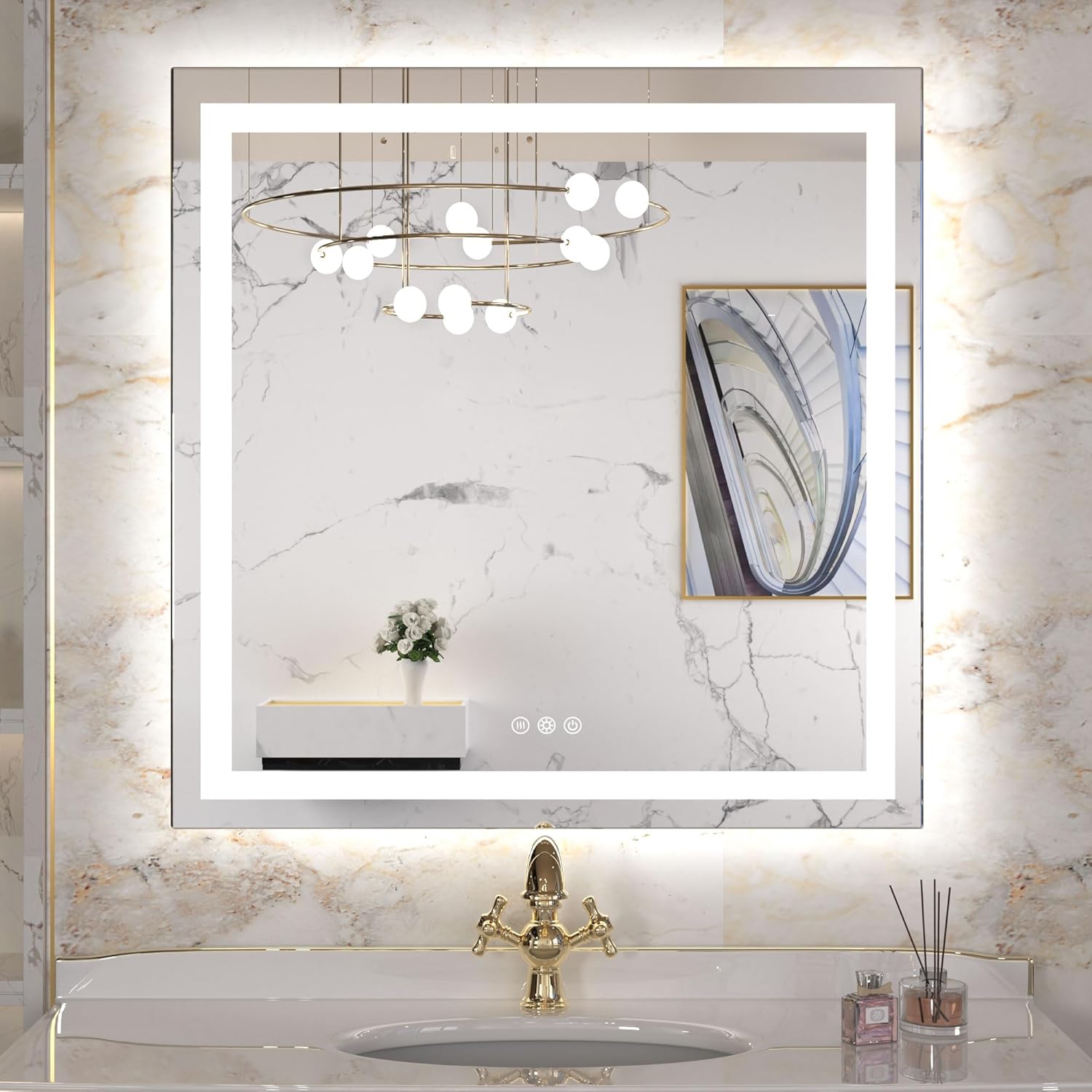 Amazon.com: TETOTE Bathroom Mirror with Lights 36x36 Inch Frontlit ...