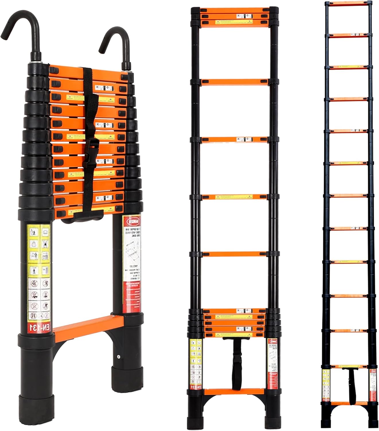 FEETE 12.5FT Telescoping Ladder, Aluminum Extension Ladder w/Triangle ...