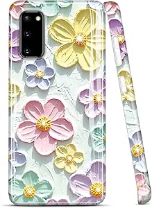 JIAXIUFEN Galaxy S20 Case Sparkle Glitter Retro Oil Painting Printed Flower Design Slim ...