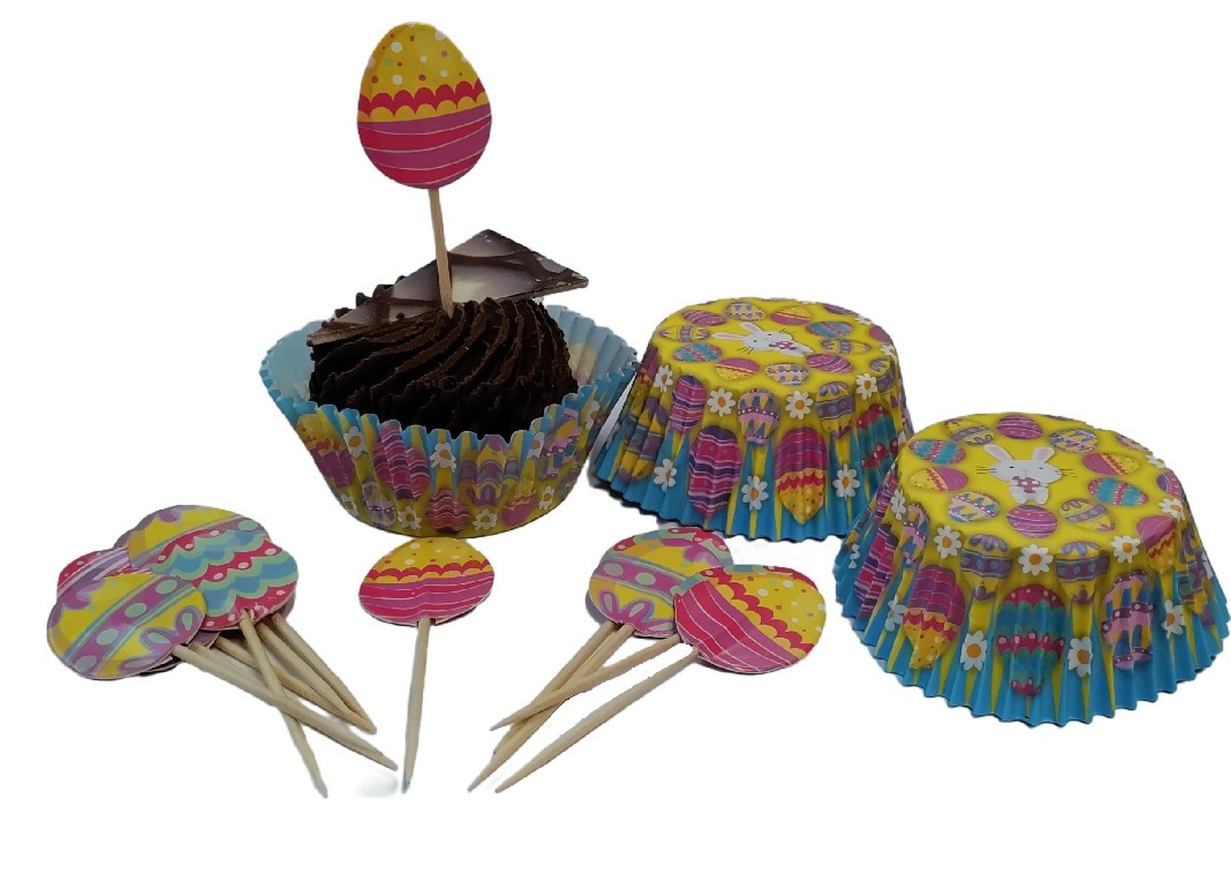 24 Piece Easter Cupcake Cases & Picks Disposable Easter Egg Cake ...
