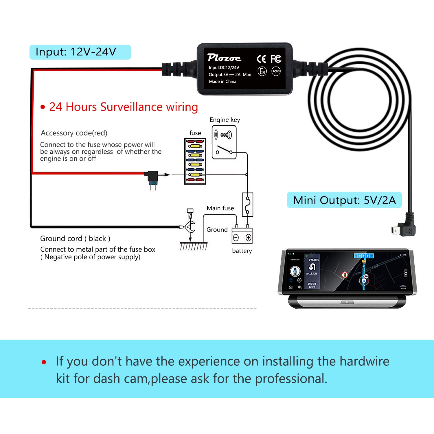 Snapklik.com : Dash Cam Hardwire Kit, Mini USB Hard Wire Kit Fuse For ...