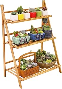Amazon.com : Ufine Bamboo Ladder Plant Stand 3 Tier Foldable Flower Pot ...