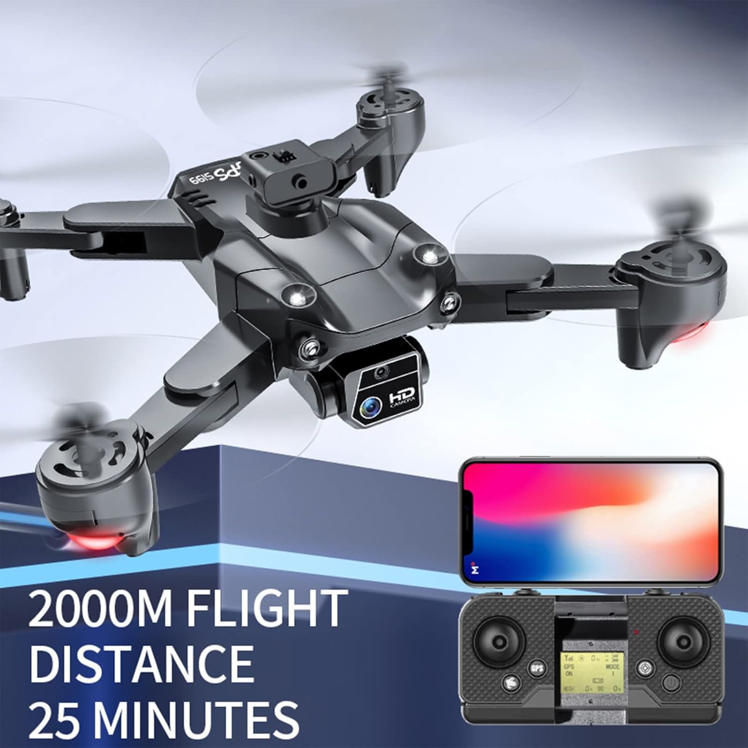 Mini dron con cámara, doble cámara plegable GPS UAV 4K HD Aéreo ...