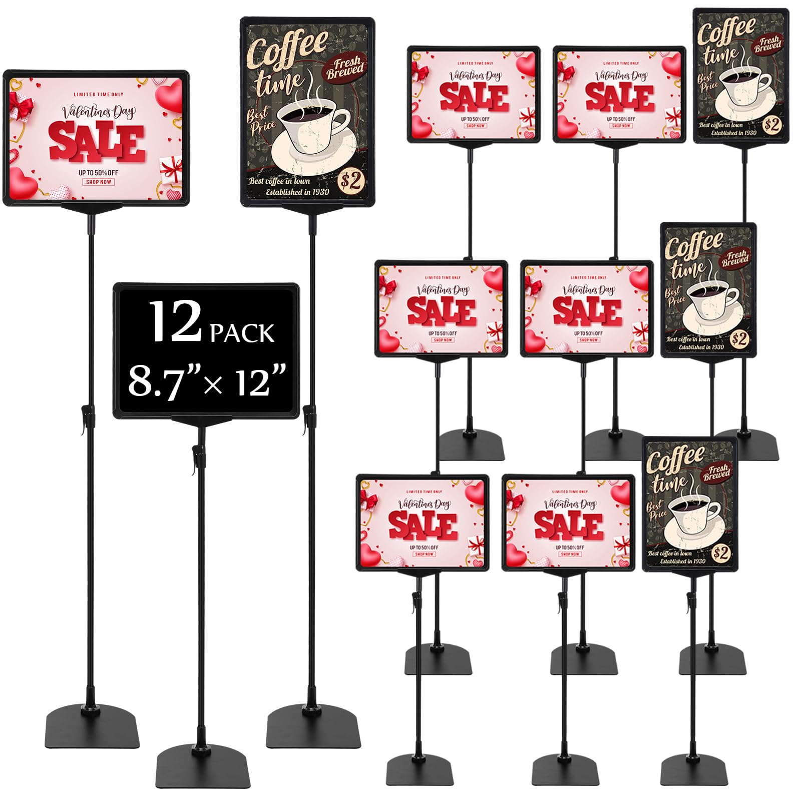PerKoop 12 Pack Adjustable Poster Sign Stand 8.7 x 12 Inch, Heavy Duty ...