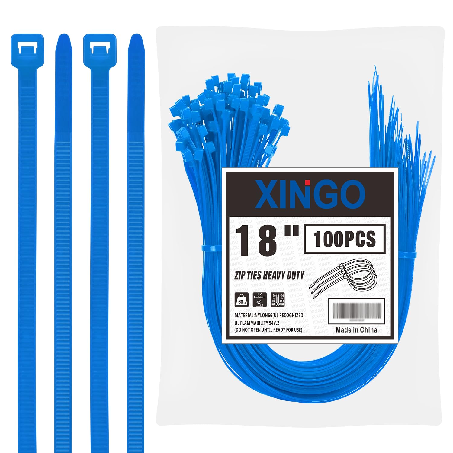 Amazon.com: XINGO 18 inch Blue Zip Ties Heavy Duty (100 Pack), 60lb ...