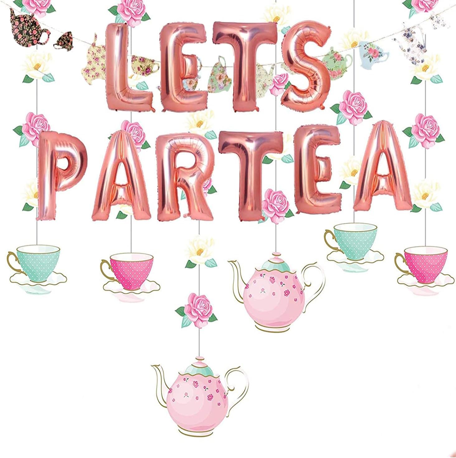 Tea Party Decorations with LET'S PAR TEA Foil Balloons, Floral Tea ...