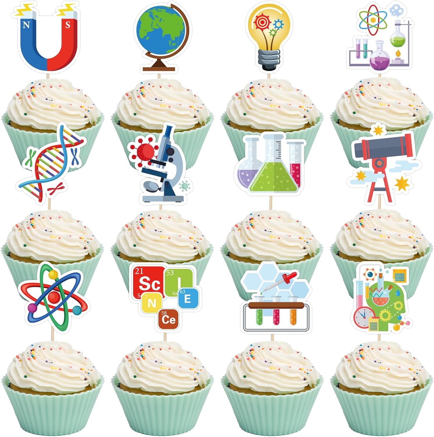 Amazon.com: Whaline 48Pcs Science Party Cupcake Toppers Cartoon Cupcake ...