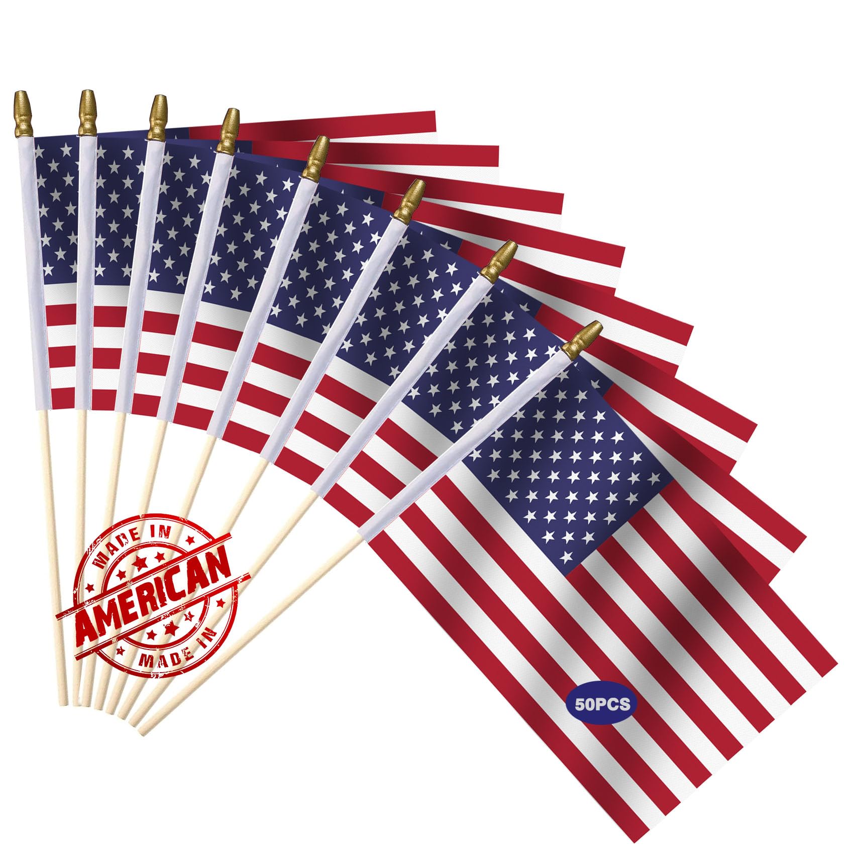 Amazon.com : LOT OF 50-Hand Held Small USA American Flags on Stick 4x6 ...