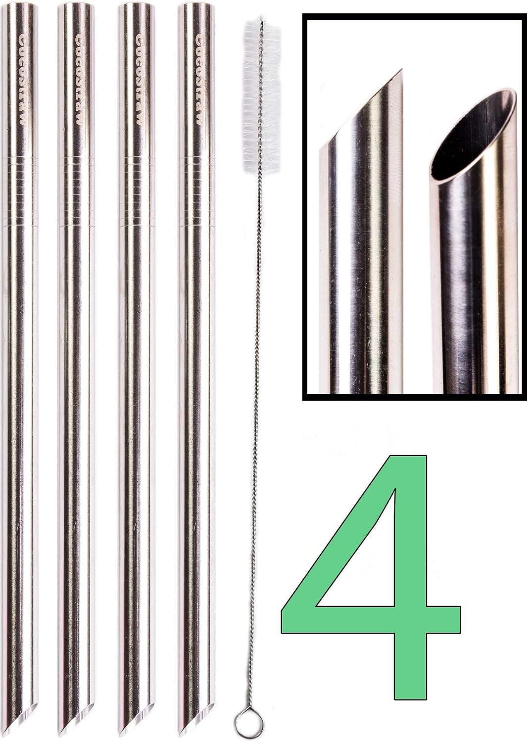 Pajita BOBA de acero inoxidable de 4 puntos, extra ancha, 12 x 9.5 ...