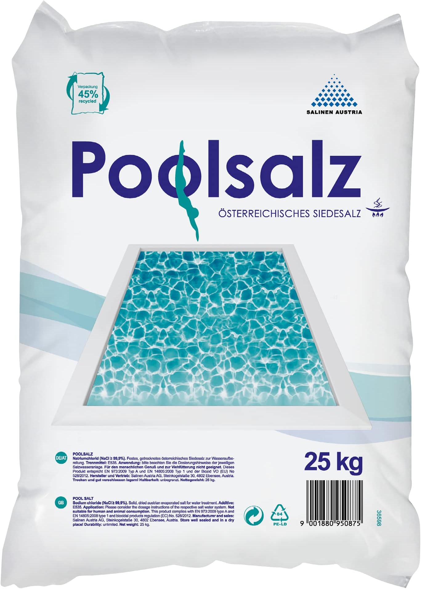 25 Kg hochreines Salz für Pool Einsatz zb Chlorinator oder Salzanlage ...