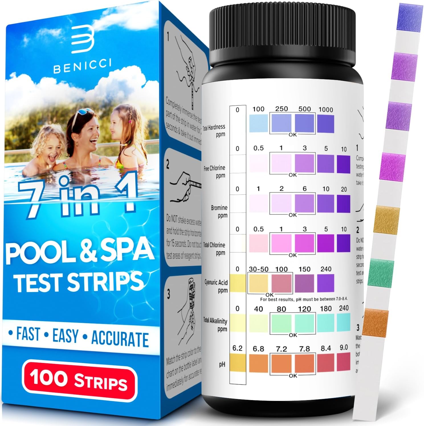 Amazon.com : EASYTEST 7-Way Pool Test Strips, 150 Strips Water Chemical ...