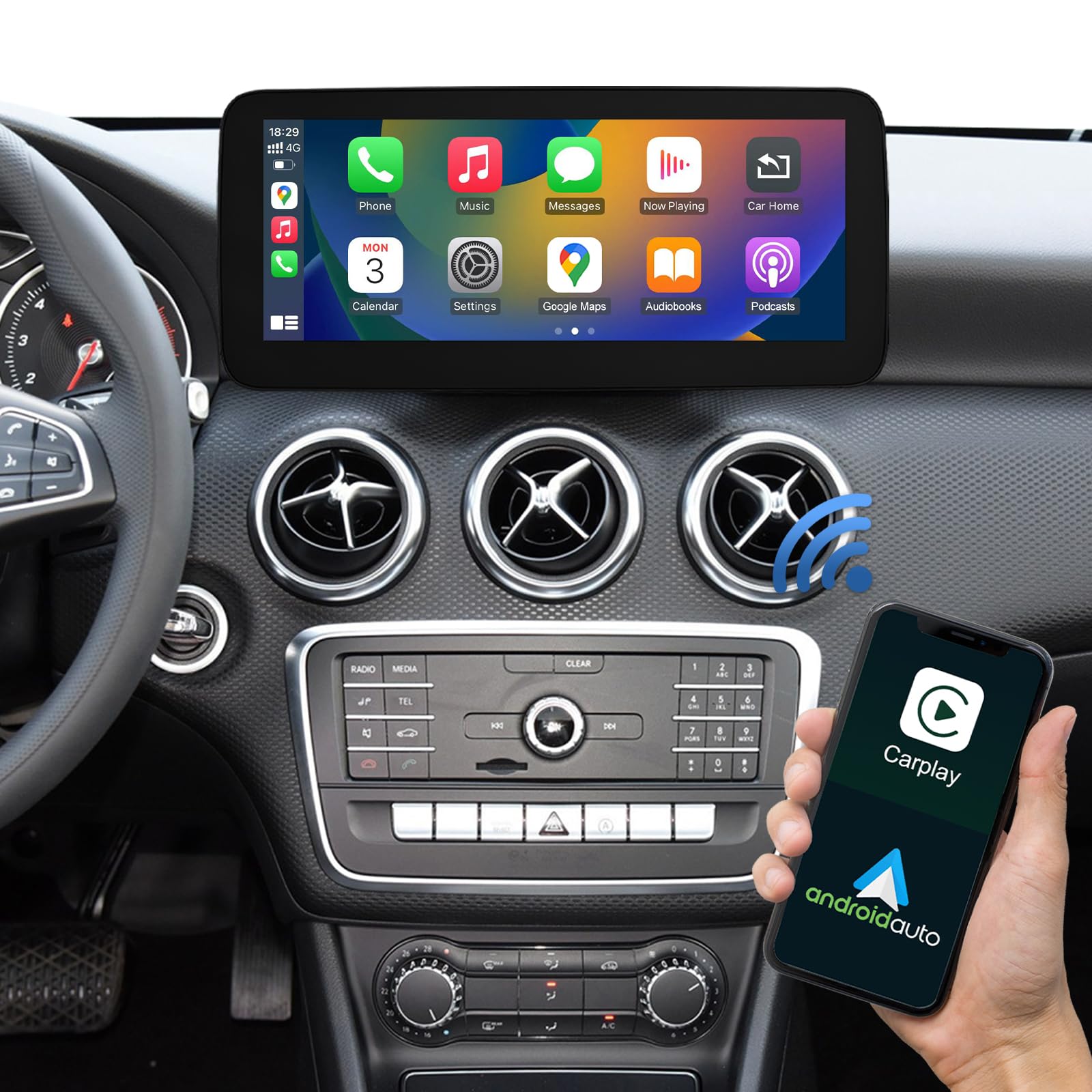 Road Top 12,3 Zoll Autoradio Drahtloses CarPlay Android Auto ...