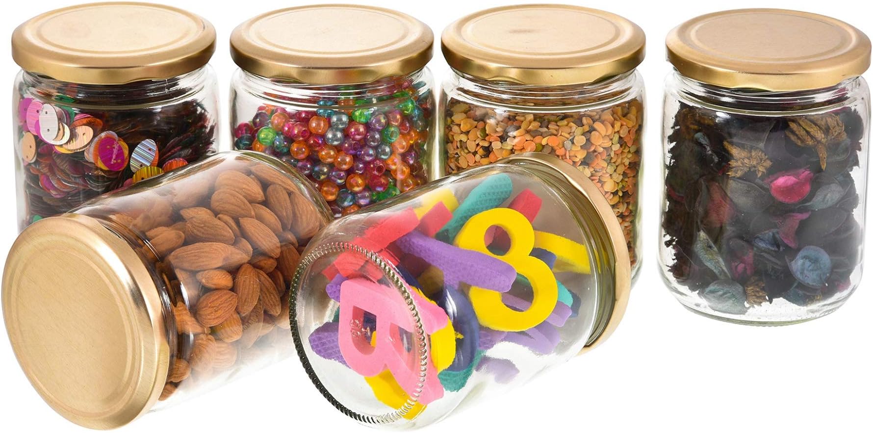 Buy STAR WORK Clear 500 ml Hexagon Jars,Glass Jars With Lids(Golden ...