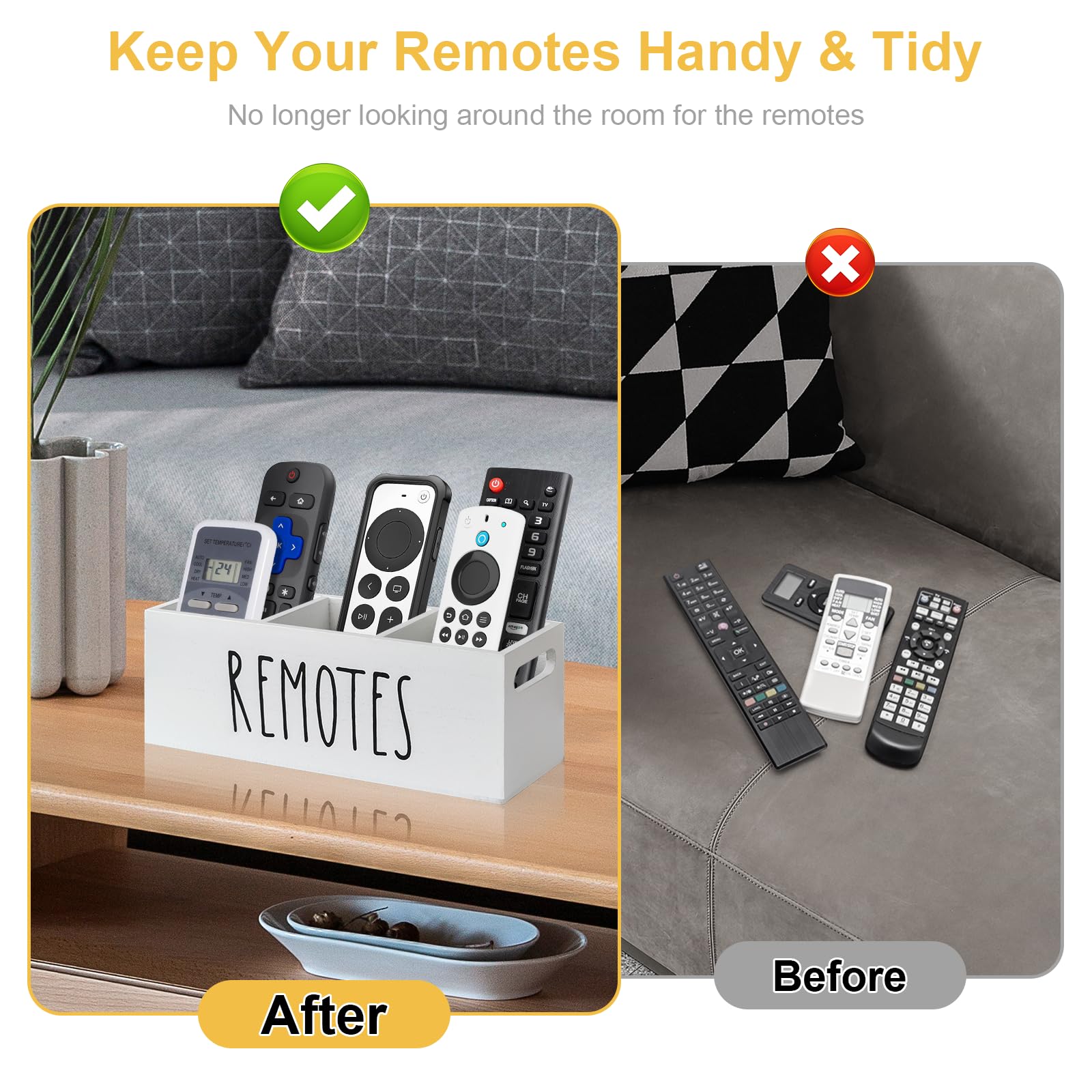 Remote Control Caddy Wooden Remote Control Holder - 2 Compartment ...