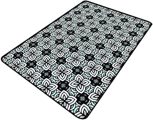 Amazon.com: Cyan Floor Mat, Moroccan Printed Patterns Washable Area ...