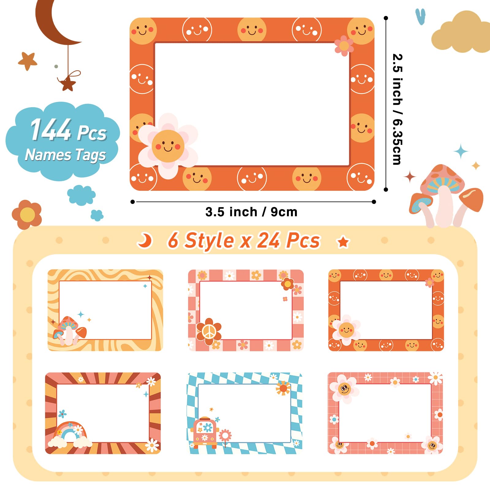 Snapklik.com : Nezyo 144 Pieces Retro Groovy Name Tag Stickers Boho ...