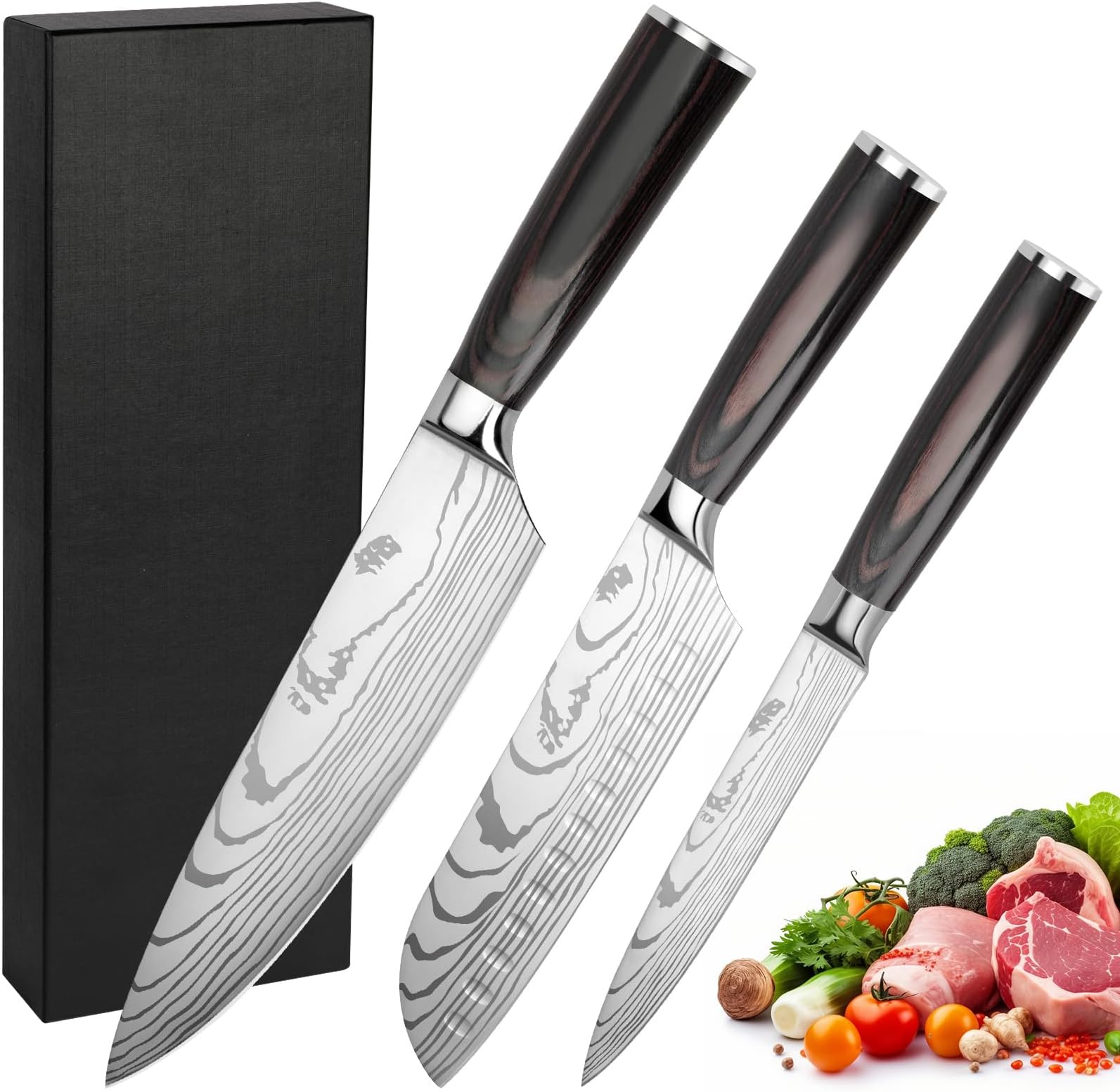 Gustrug Messerset Küchenmesser Set 3-tlg mit Ergonomischen Griff ...