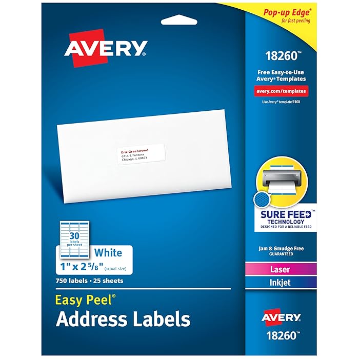 Buy Avery Easy Peel Printable Address Labels with Sure Feed, 1" x 2-5/8 ...
