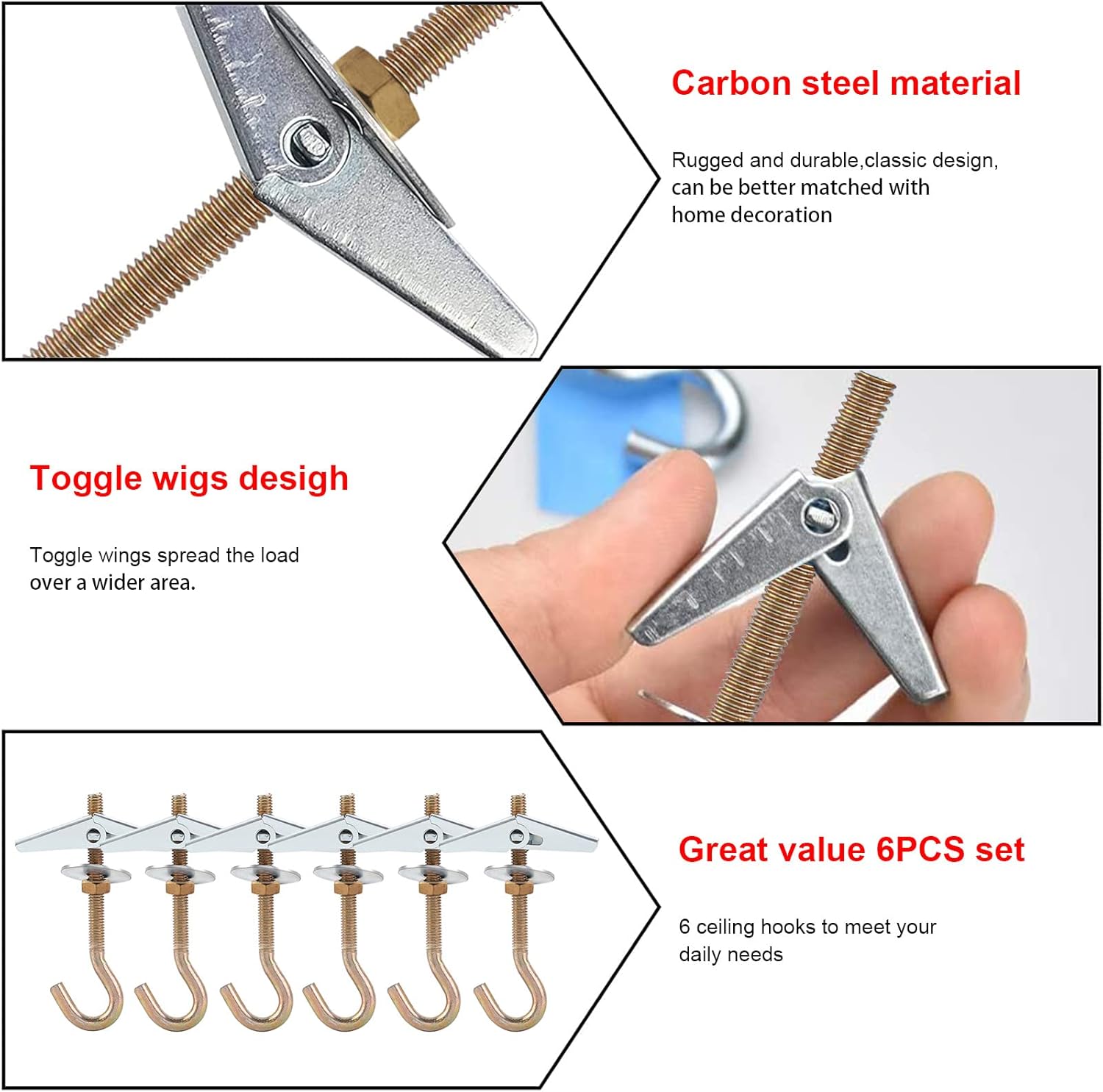 Wing Spring Toggle Hook M6/85mm Plasterboard Ceiling Hook Mount Hook ...